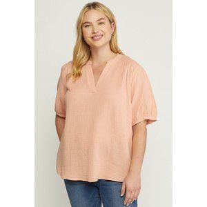 entro | Tops | Entro Textured Cotton Gauze Top Peach | Poshmark